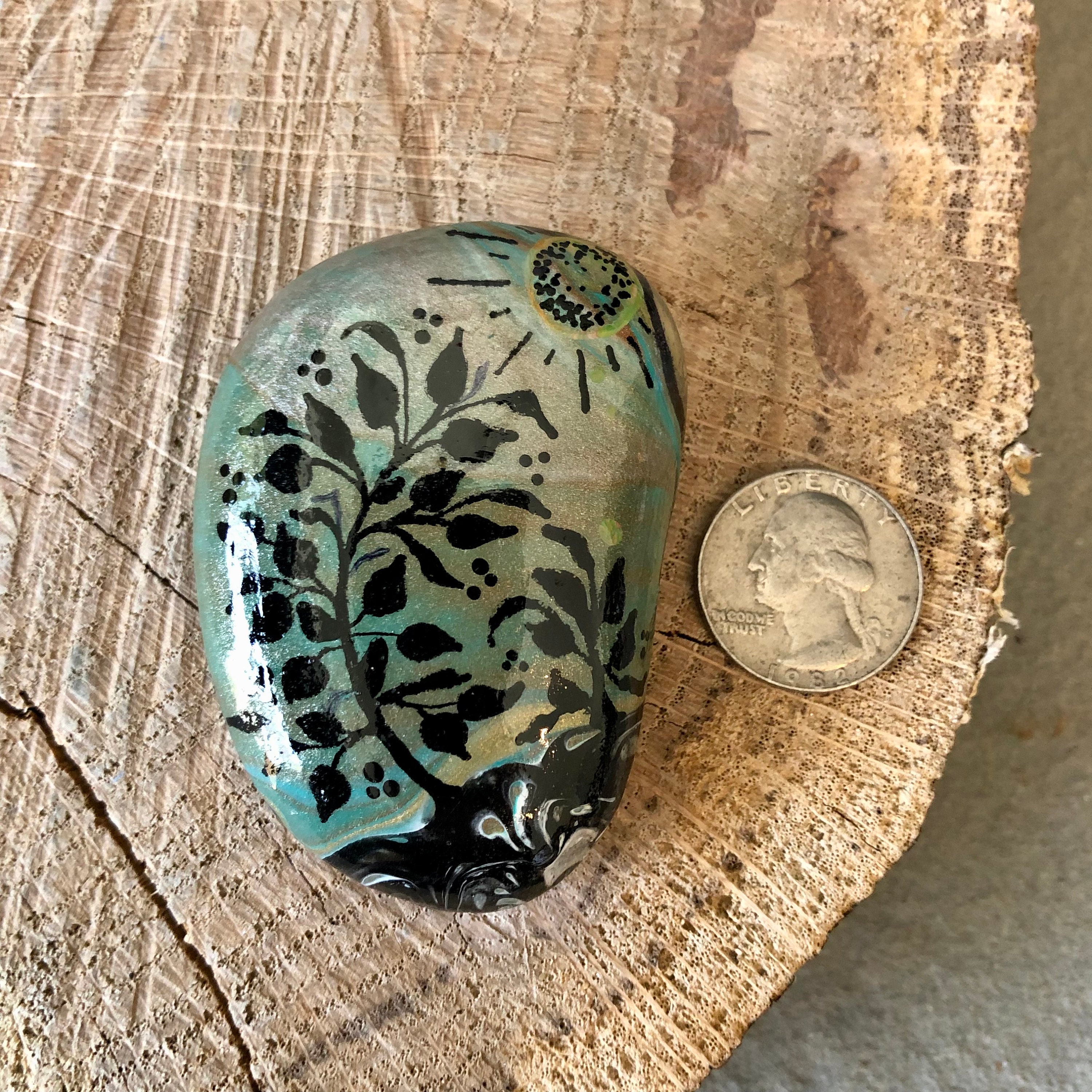 Hand Painted Rocks, Nature Inspired Paint Pour Rocks With Flowers ...