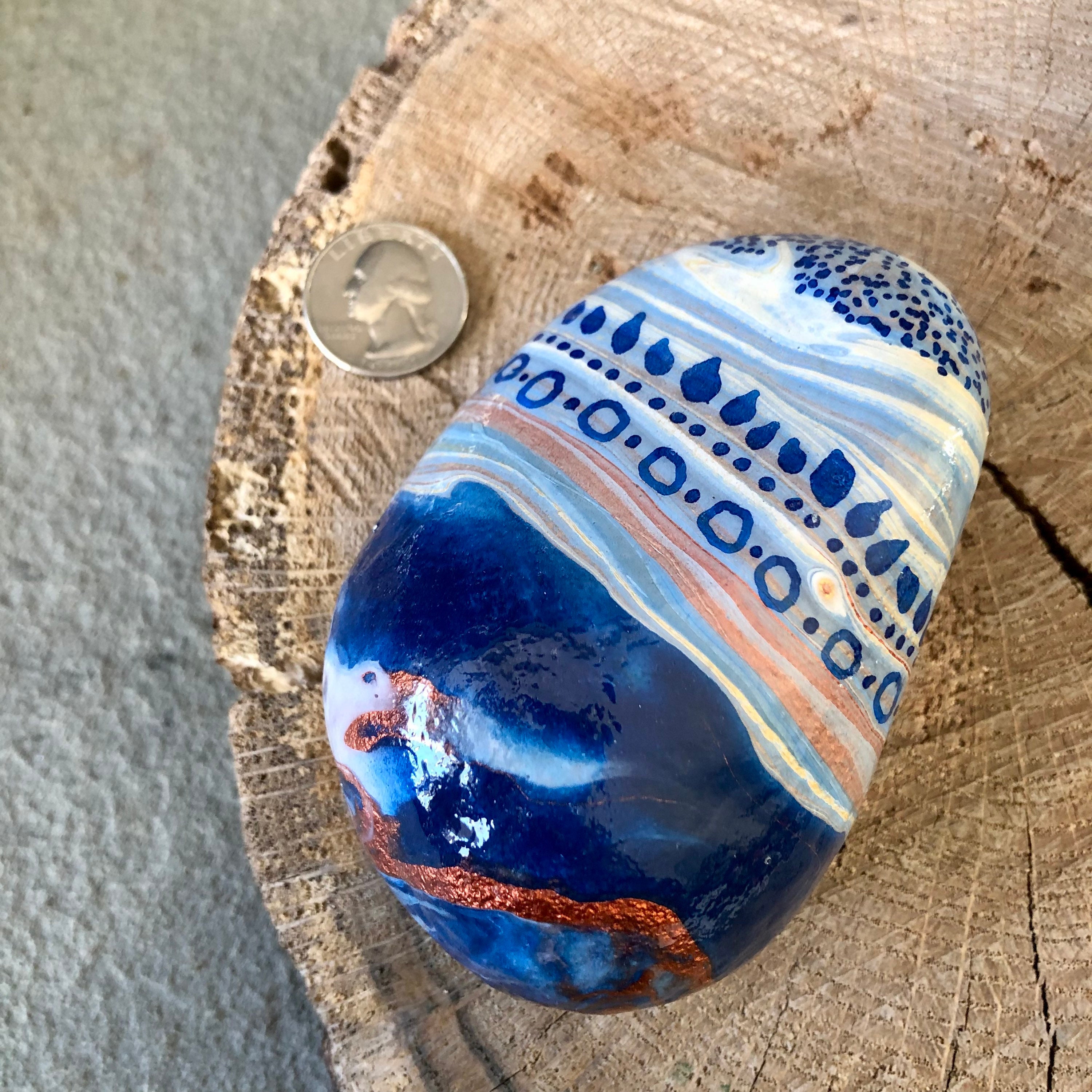 Painted Rocks, Blue Paint Pour Art Rocks, Nature Inspired Painted ...