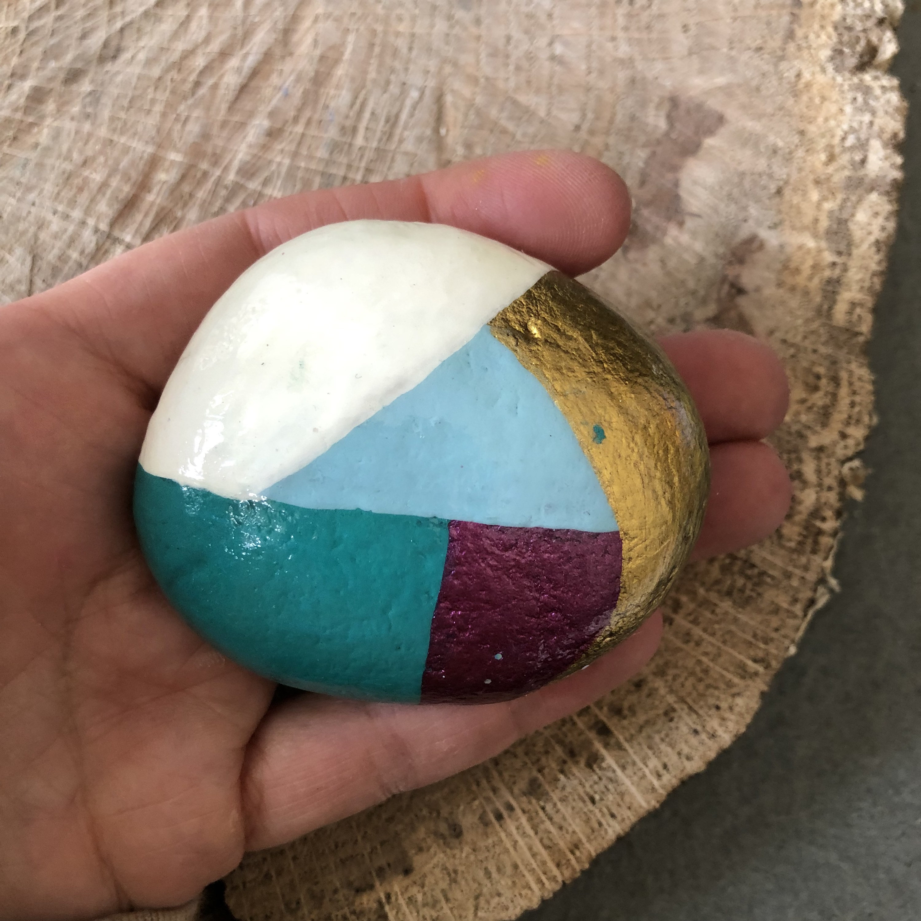 Hand Painted Rocks, Color Block Art With Colorful Metallics for Home ...