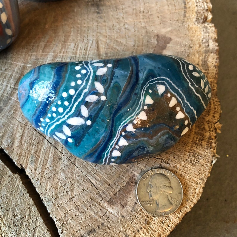 Large Painted Rocks. Nature Inspired Art, Original Blue Art Decoration ...