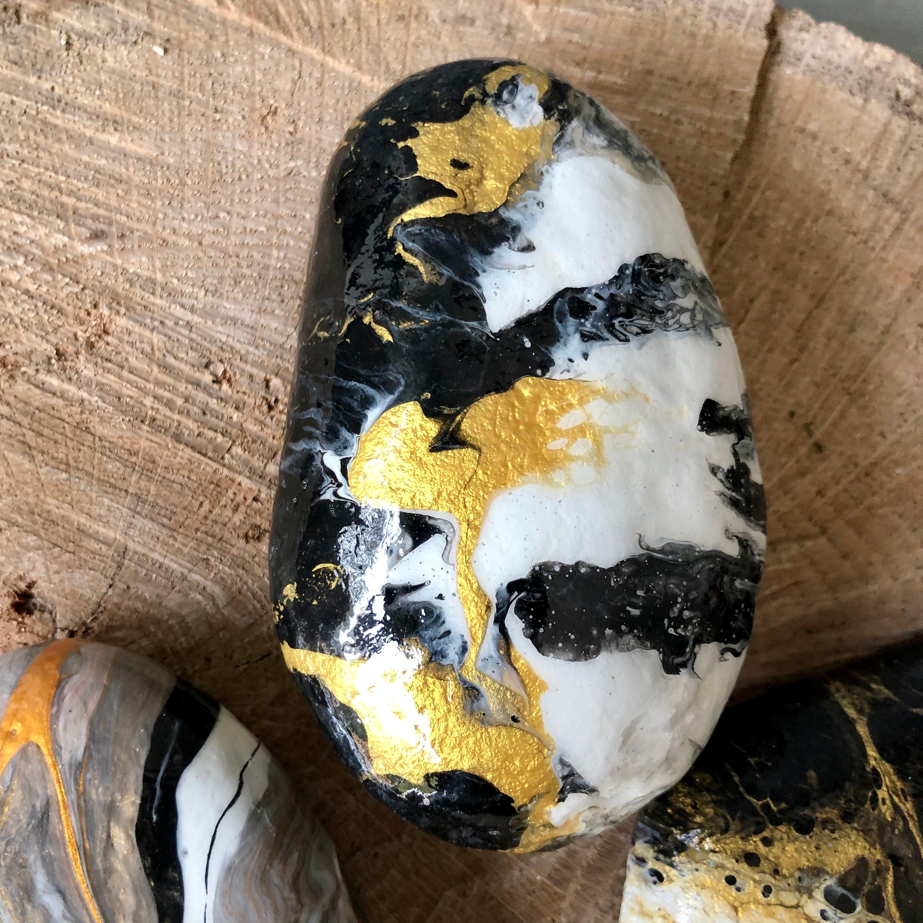 Painted Rocks. Paint Pour Rock Art, Modern, Abstract Paintings for Home ...