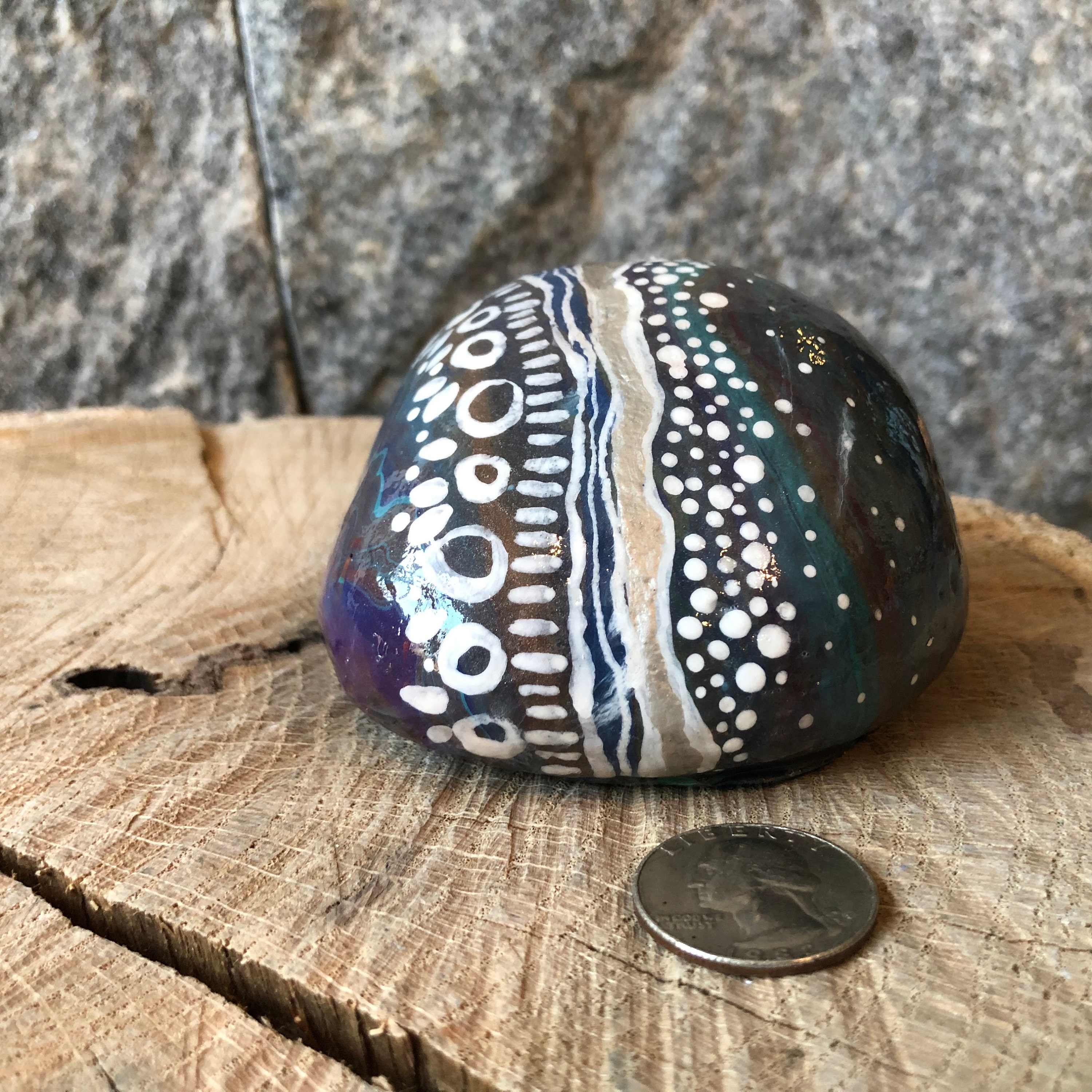 Large Painted Rocks. Nature Inspired Art, Original Blue Art Decoration ...