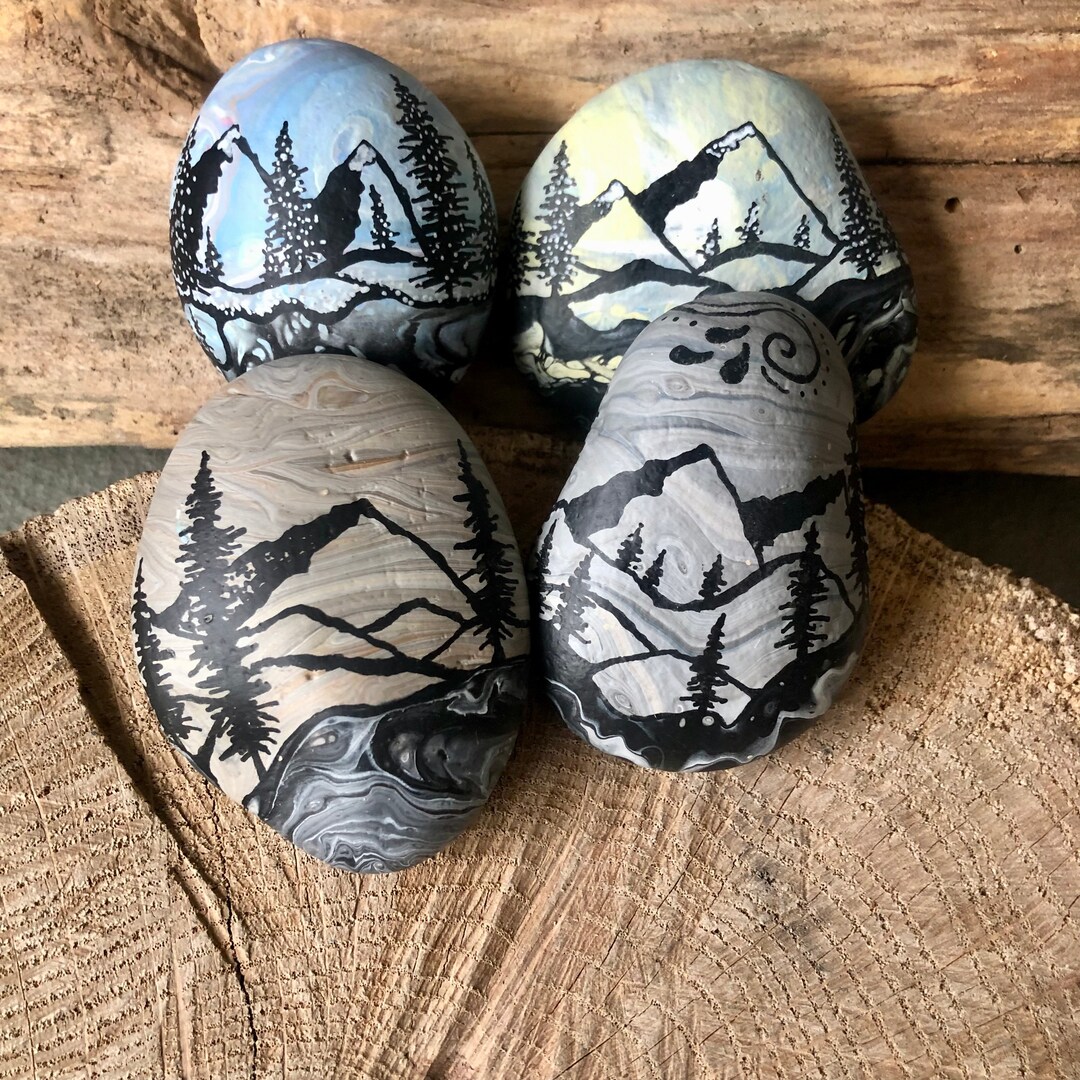 Hand Painted Rocks, Outdoors Lover Gift, Mountain Home Decor, Nature ...