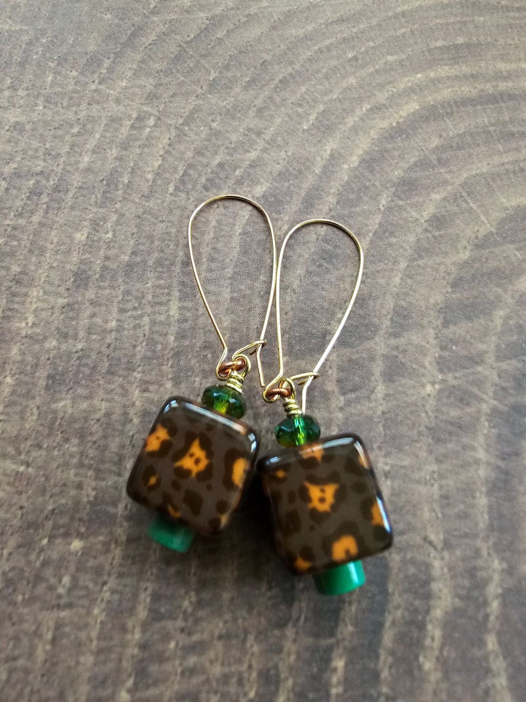 Chocolate Drop Earrings Animal Print Leopard Cube Bead W/ Faceted ...