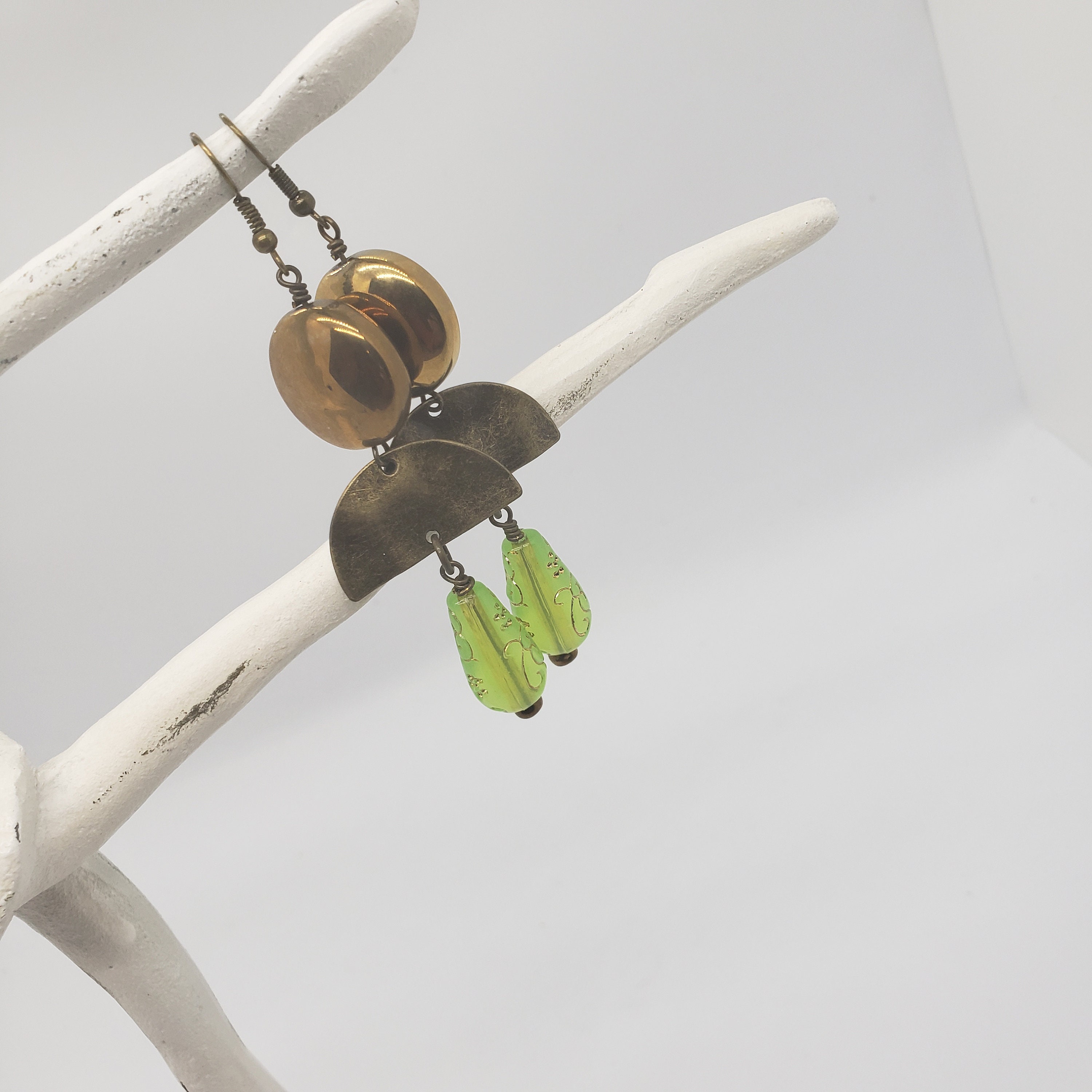 Aztec Lime Earrings Ancient Mexican Earrings w/ Brass Coin | Etsy