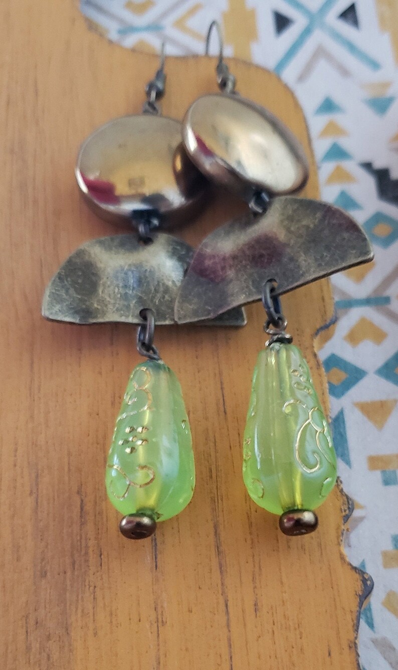 Aztec Lime Earrings Ancient Mexican Earrings W/ Brass Coin | Etsy