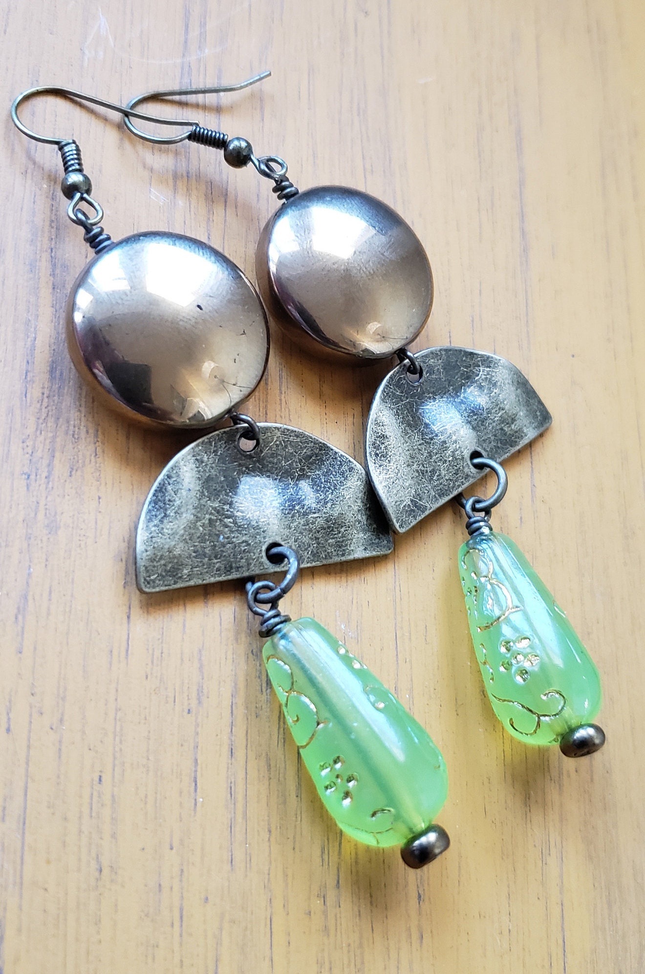 Aztec Lime Earrings Ancient Mexican Earrings w/ Brass Coin | Etsy