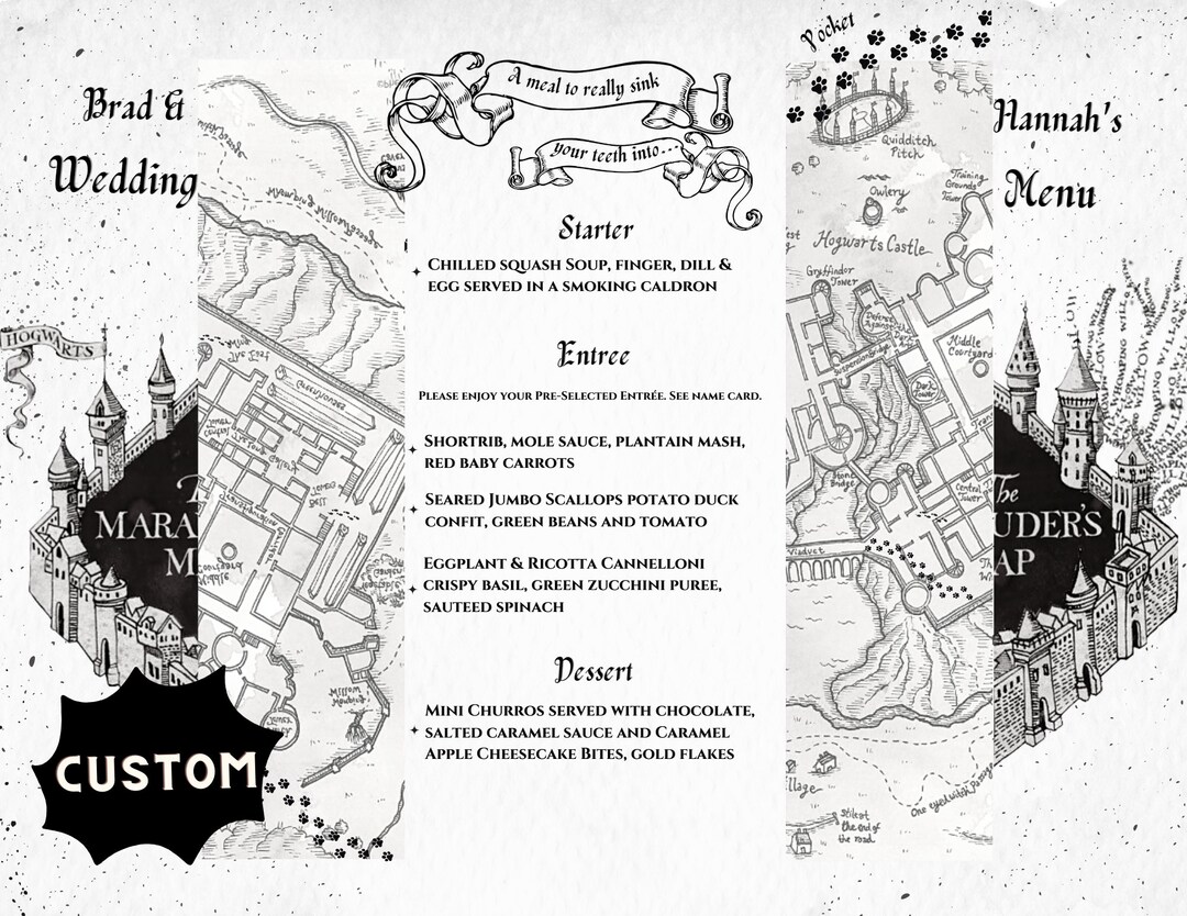 Custom Wedding Menu Wizards Map With Custom Pet Names - Etsy