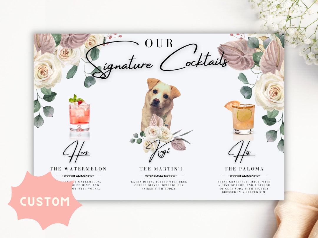 Custom Dog Signature Drink Sign, Pet Printable Signature Drink Sign for ...