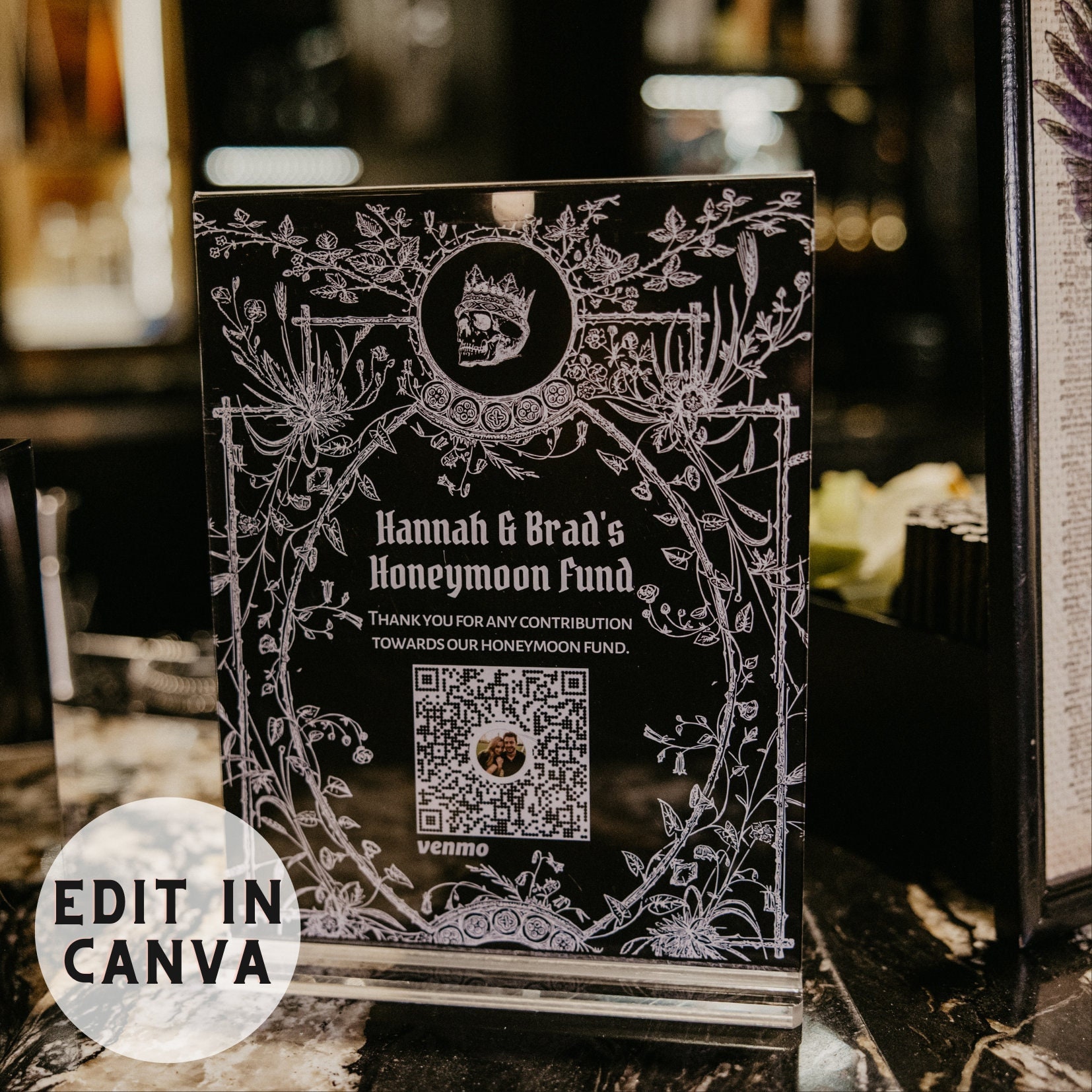 Gothic Honeymoon Fund QR Code Wedding Sign, Cash Fund QR Code, QR Code ...