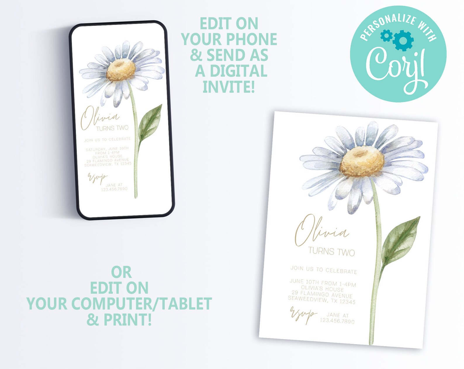 EDITABLE Daisy Party Invitation Instant Download Image Printable E-vite ...