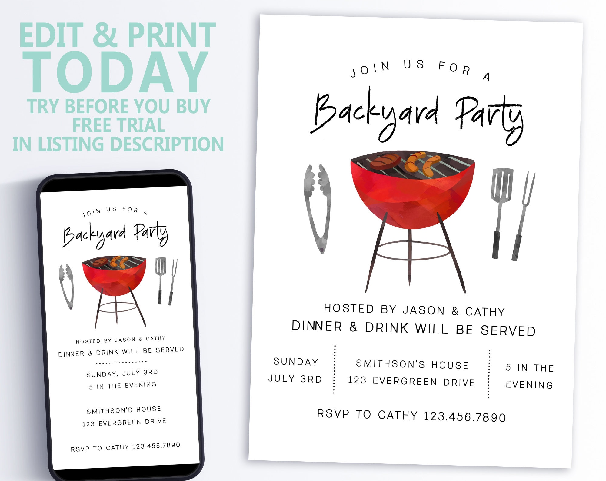 EDITABLE Summer Backyard BBQ Party Invitation Instant Download Image ...