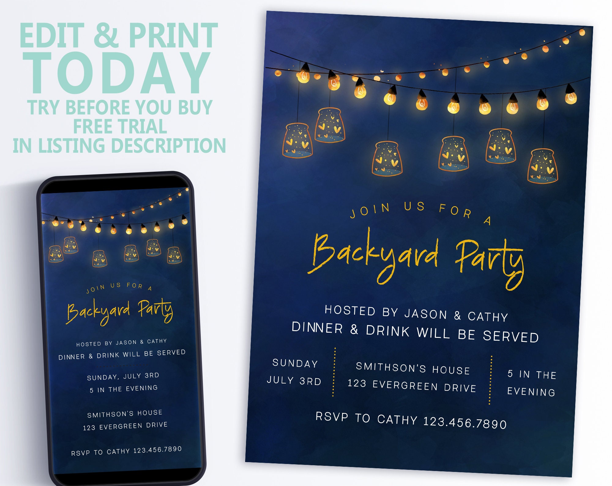 EDITABLE Backyard Party Invitation Flyer Instant Download Image ...