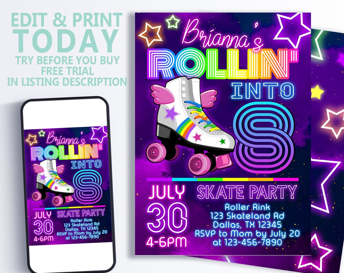 EDITABLE Skate Party Invitation Birthday Party Instant - Etsy