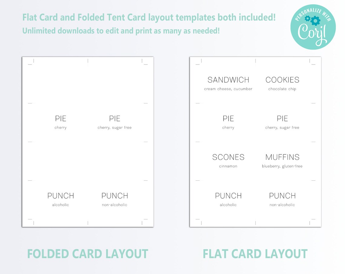 EDITABLE Food Name Labels Place Cards - Buffet Card Template - Digital ...