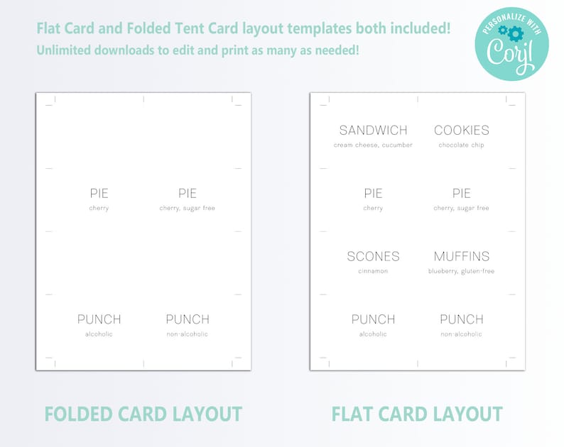 EDITABLE Food Name Labels Place Cards - Buffet Card Template - Digital ...