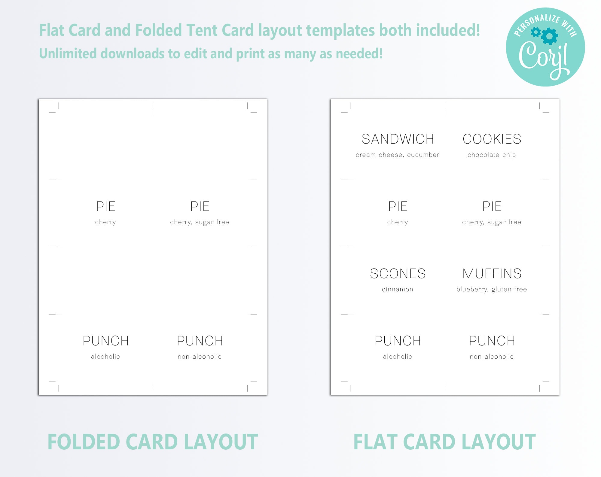 EDITABLE Food Name Labels Place Cards - Buffet Card Template - Digital ...