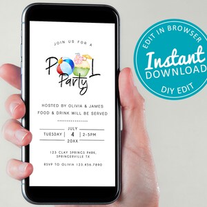 EDITABLE Backyard Pool Party Invitation Instant Download Image ...