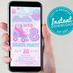 EDITABLE Pastel Skate Party Theme Birthday Party Invitation Instant ...