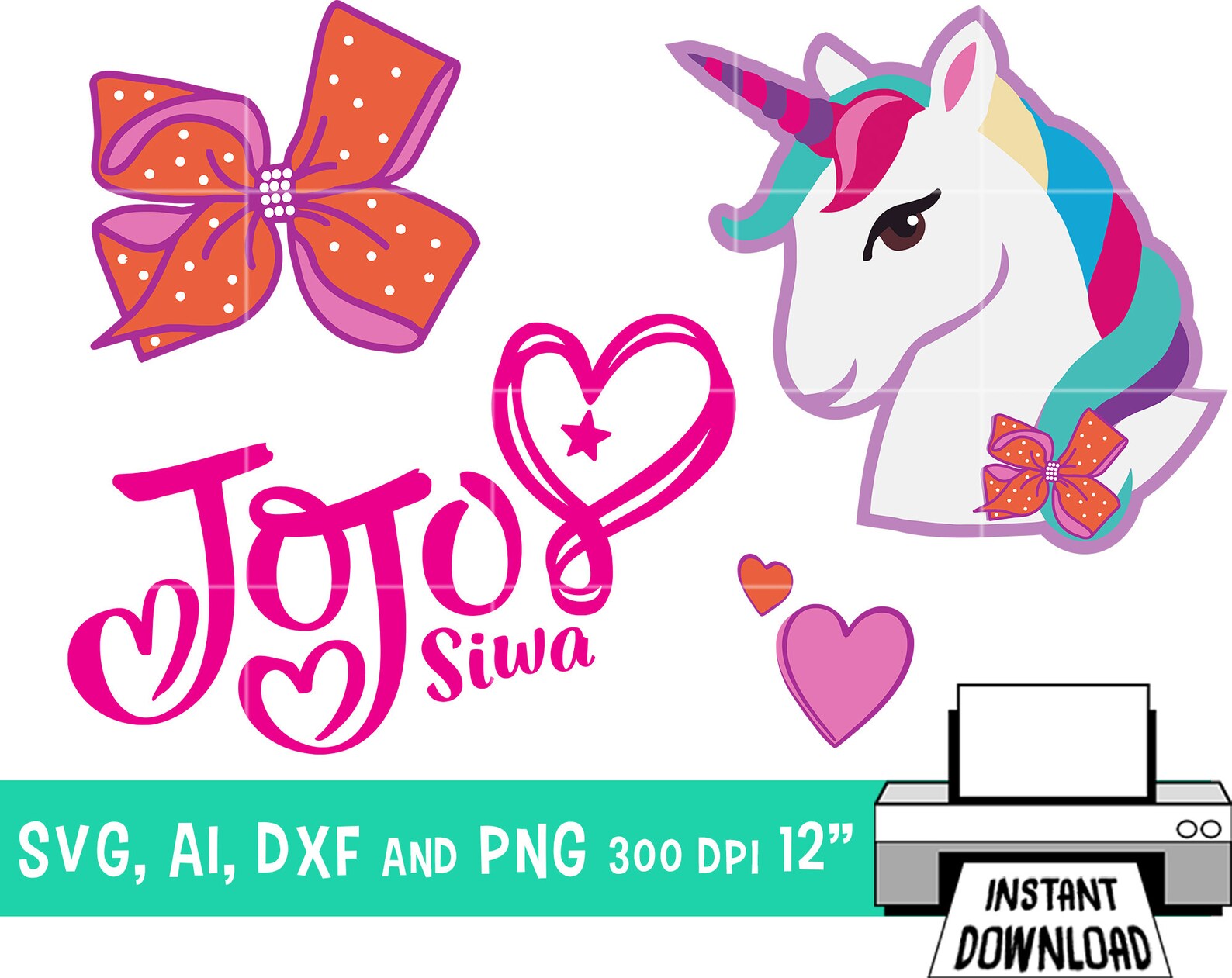 Jojo Siwa & Bow Bow Show Clip Art, 8 Images Png Svg Ai Dxf Format ...