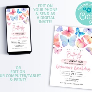 EDITABLE Butterfly Party Theme Birthday Party Invitation Instant ...