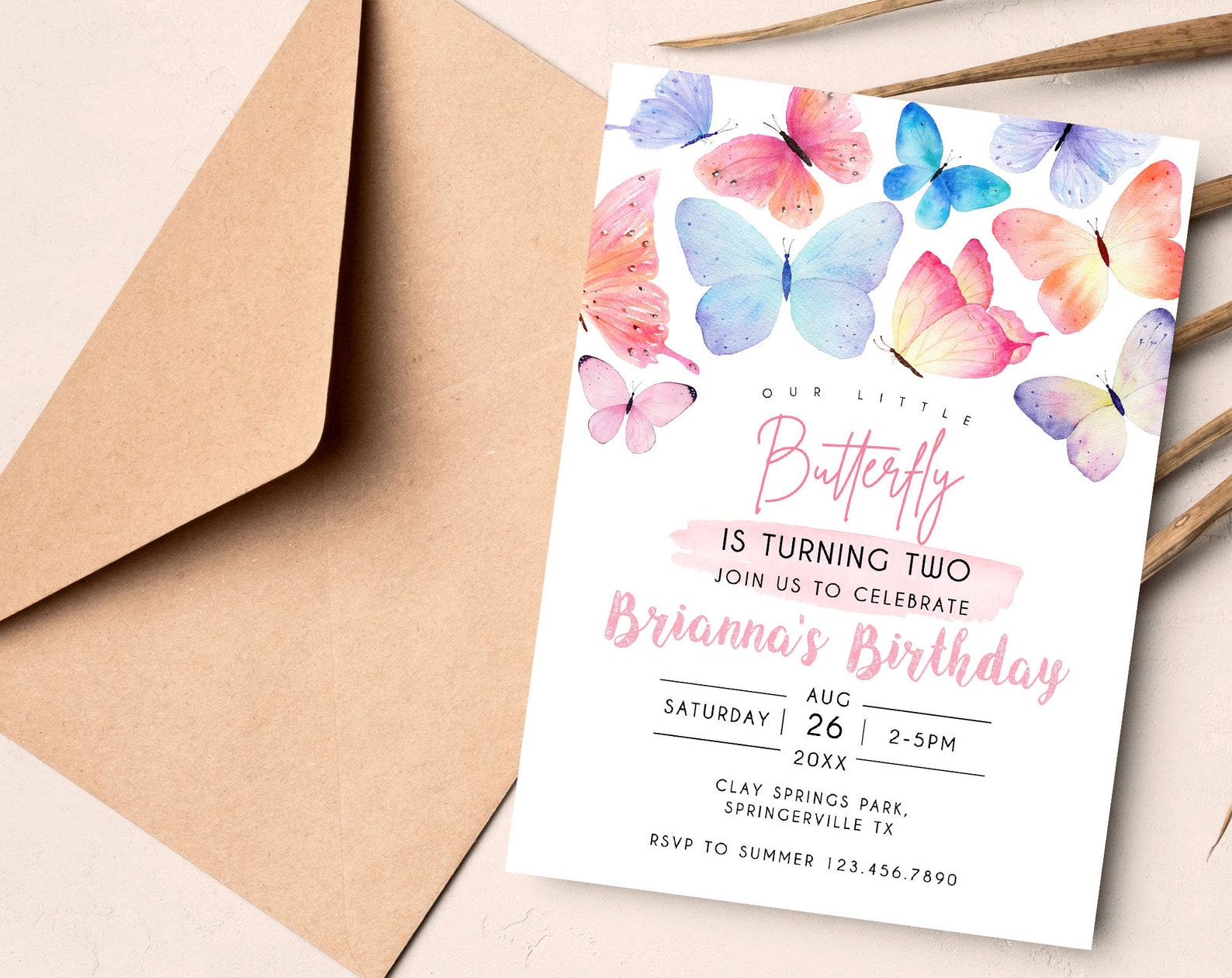 EDITABLE Butterfly Party Theme Birthday Party Invitation Instant ...
