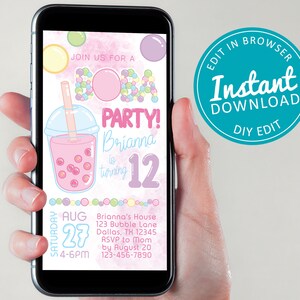 EDITABLE Boba Party Invitation Instant Download Image Printable ...