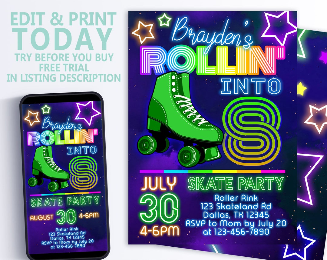 EDITABLE Skate Party Invitation Birthday Party Instant Download Image ...