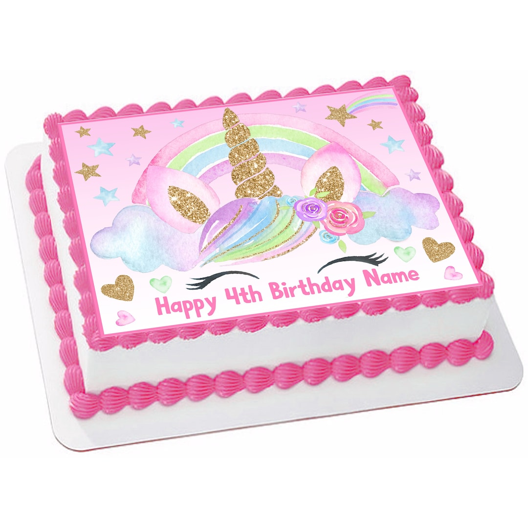 EDITABLE DIGITAL FILE Pastel Unicorn Horn Watercolor Cake / Poster ...