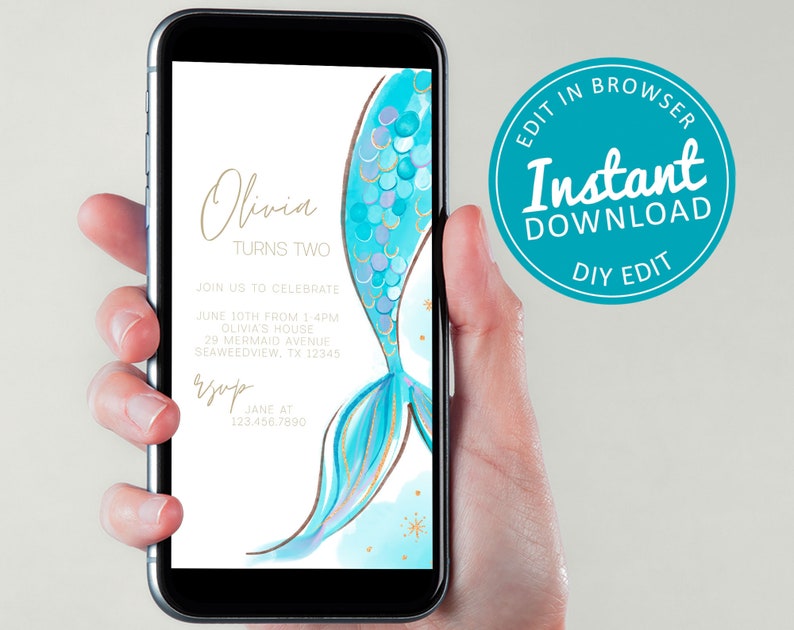 EDITABLE Blue Mermaid Tail Invitation Birthday Party Instant Download ...
