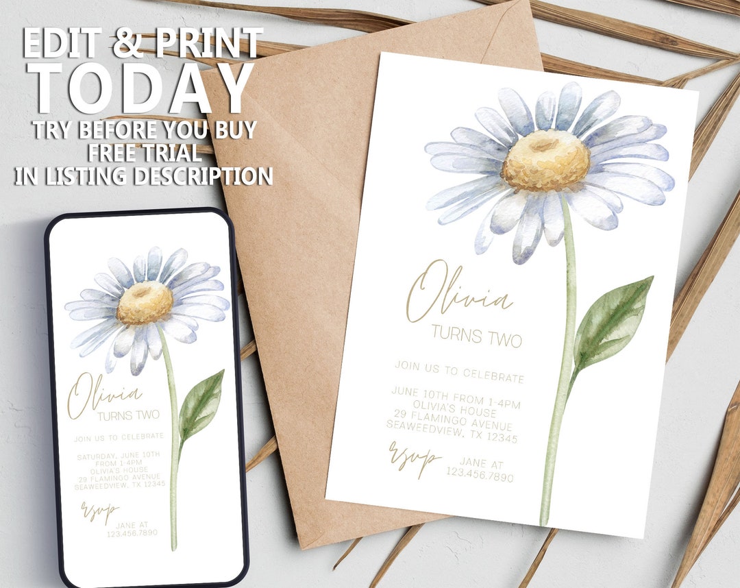 EDITABLE Daisy Party Invitation Instant Download Image Printable E-vite ...