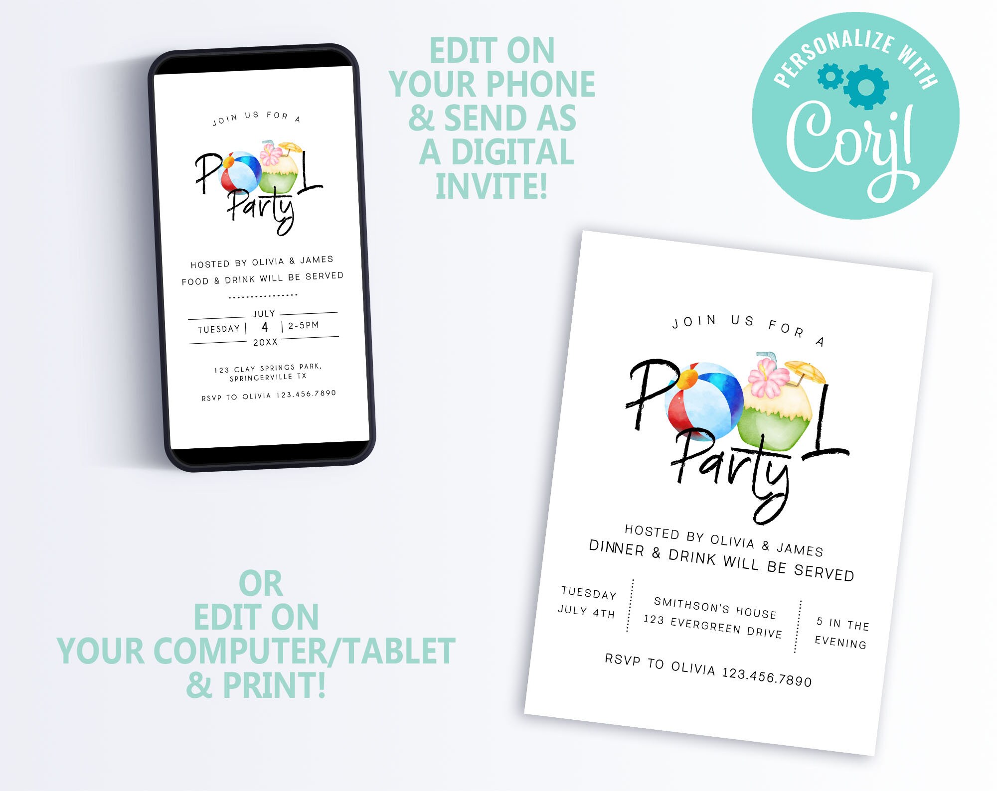 EDITABLE Backyard Pool Party Invitation Instant Download Image ...