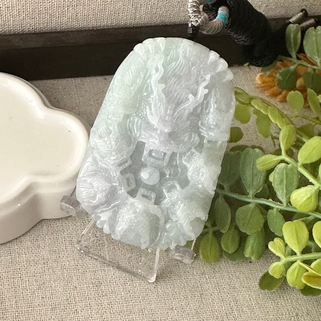67.9mm Green Jadeite Jade Carved Nine Dragon Head Pendant - Etsy
