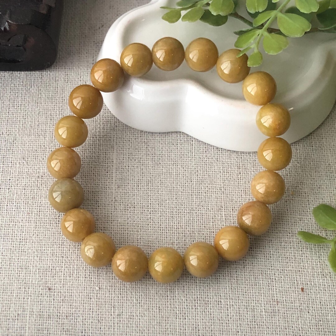 10mm Yellow Brown Jade Jadeite Bead Bracelet - Etsy