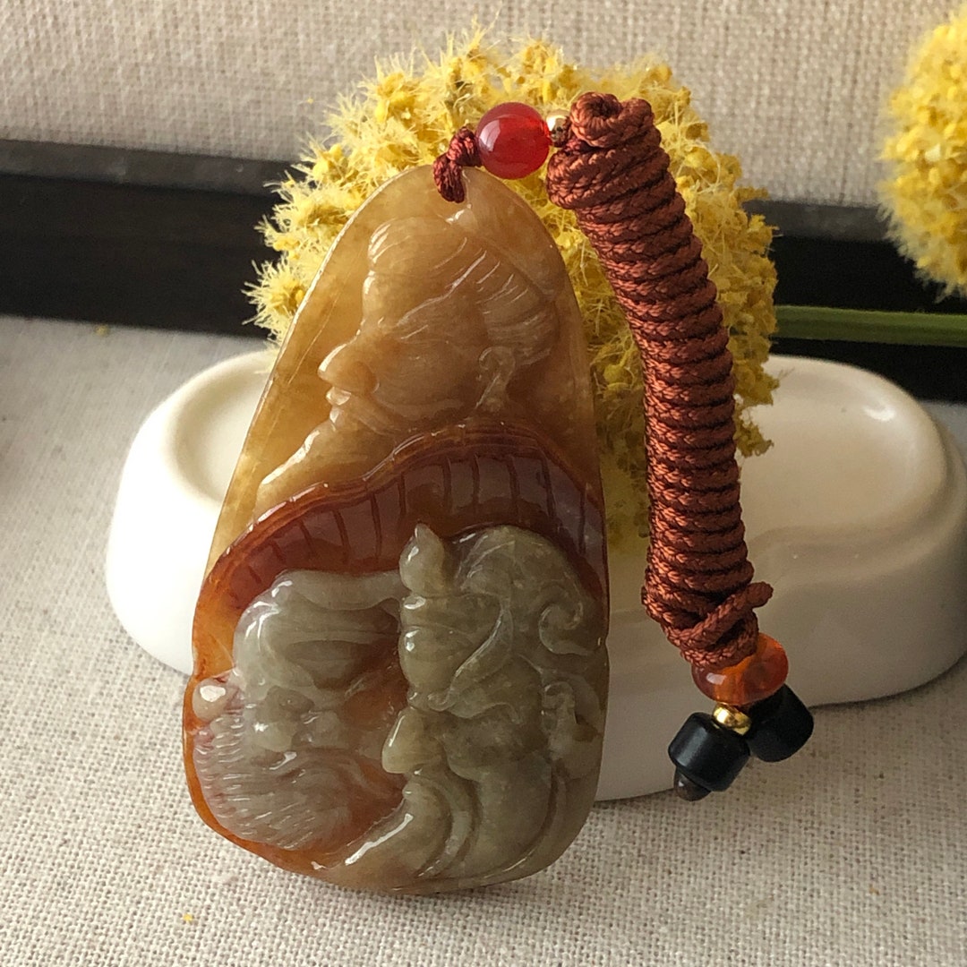 70mm Yellow Red Brown Jadeite Jade Carved General Head Pendant - Etsy