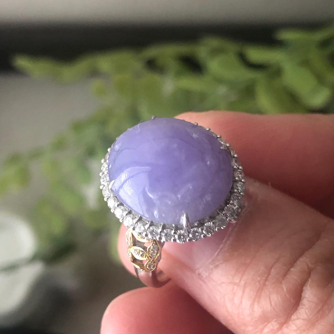 18K White Gold Lavender Pink Jadeite Jade Carved Pixiu Pendant Ring ...