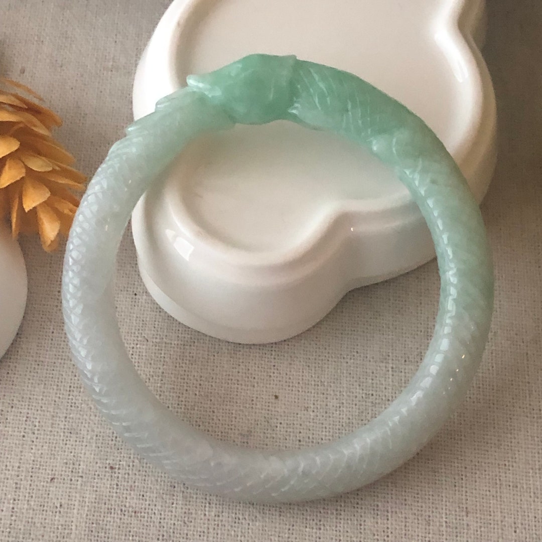 56 Mm Green Carved Jadeite Jade Snake Bangle - Etsy