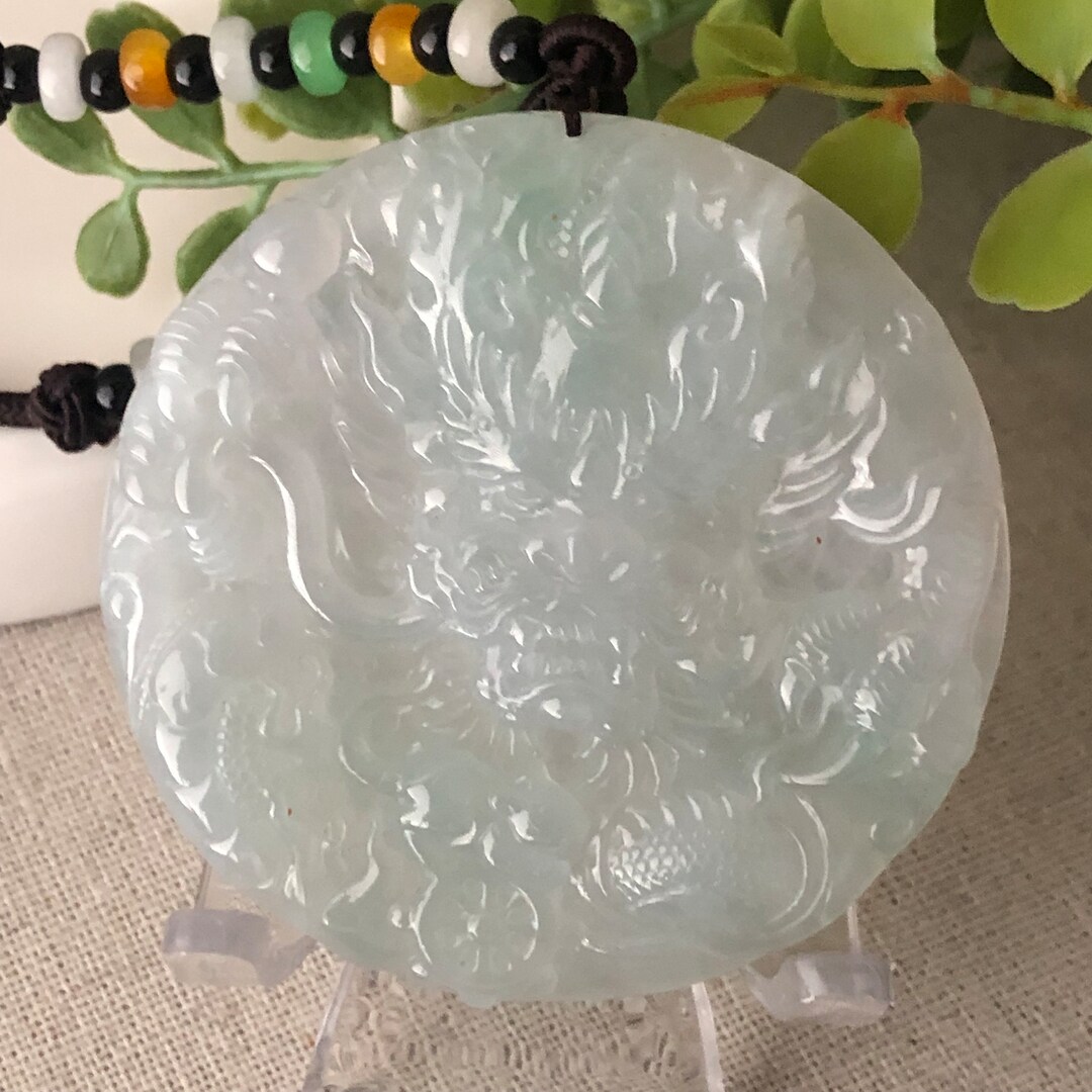 57.7mm Jadeite Jade Icy Green Carved Dragon Pendant - Etsy