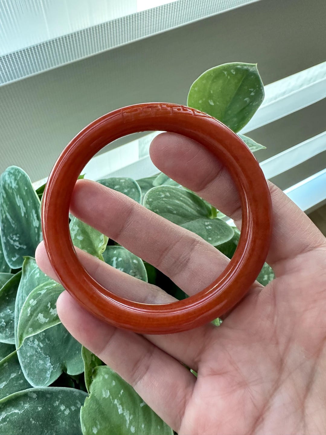 56mm Red Orange Jadeite Jade Round Shaped Carved Bangle - Etsy