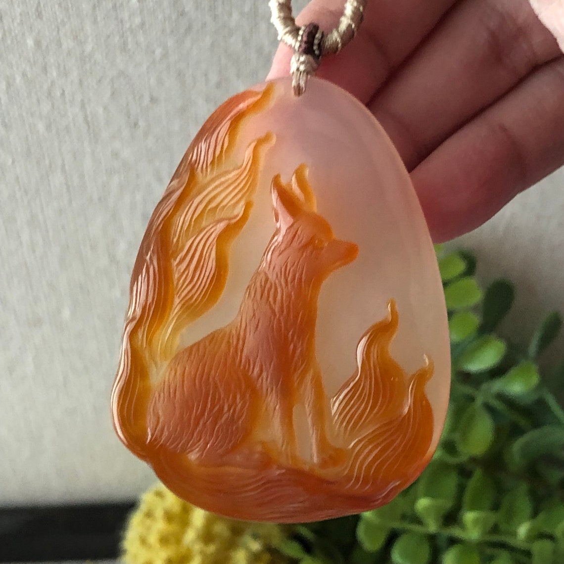 60 Mm High Quality Agate Carved Red Orange Nine Foxtail Kitsune Pendant ...