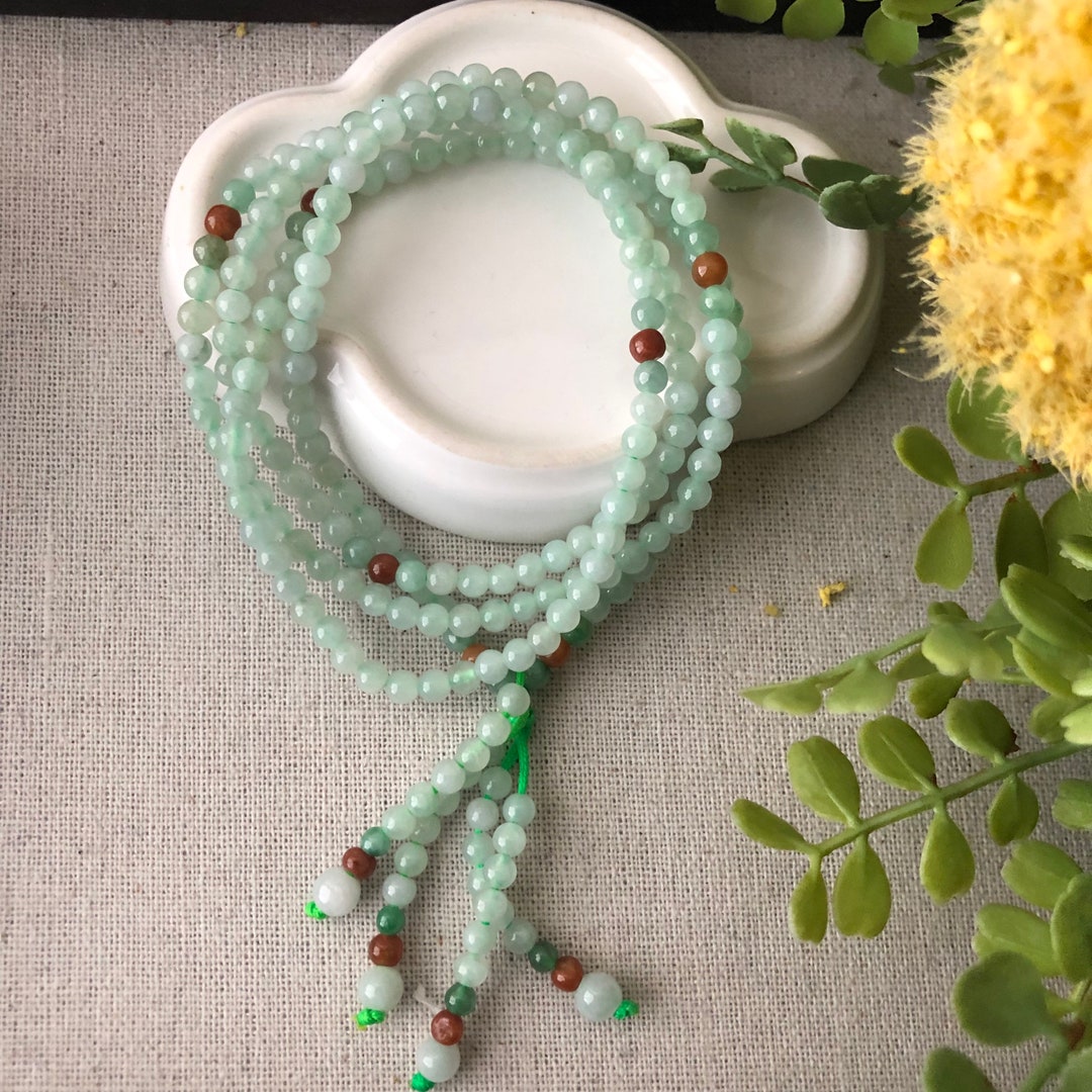 4.1mm Tint Green Jadeite Jade Bead Bracelet Necklace - Etsy