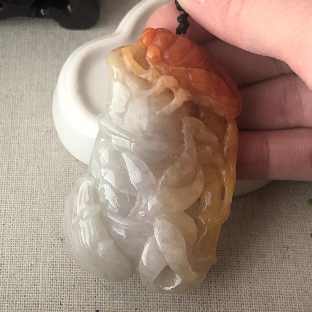 66mm Yellow Red Brown Jadeite Jade Carved Bamboo Locust Pendant - Etsy