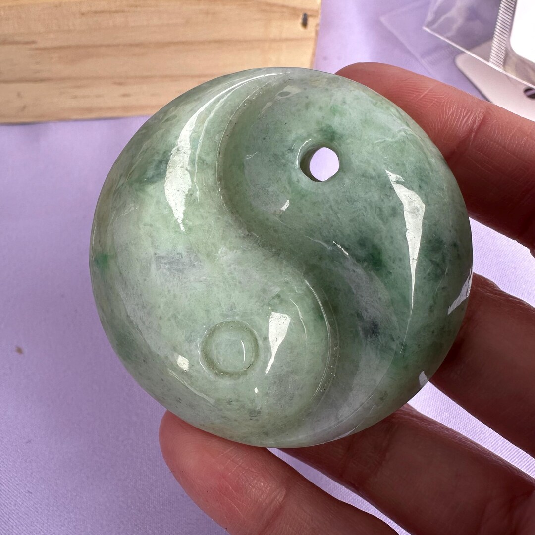 57 Mm Green Jadeite Jade Carved Asian Yin Yang Pendant - Etsy