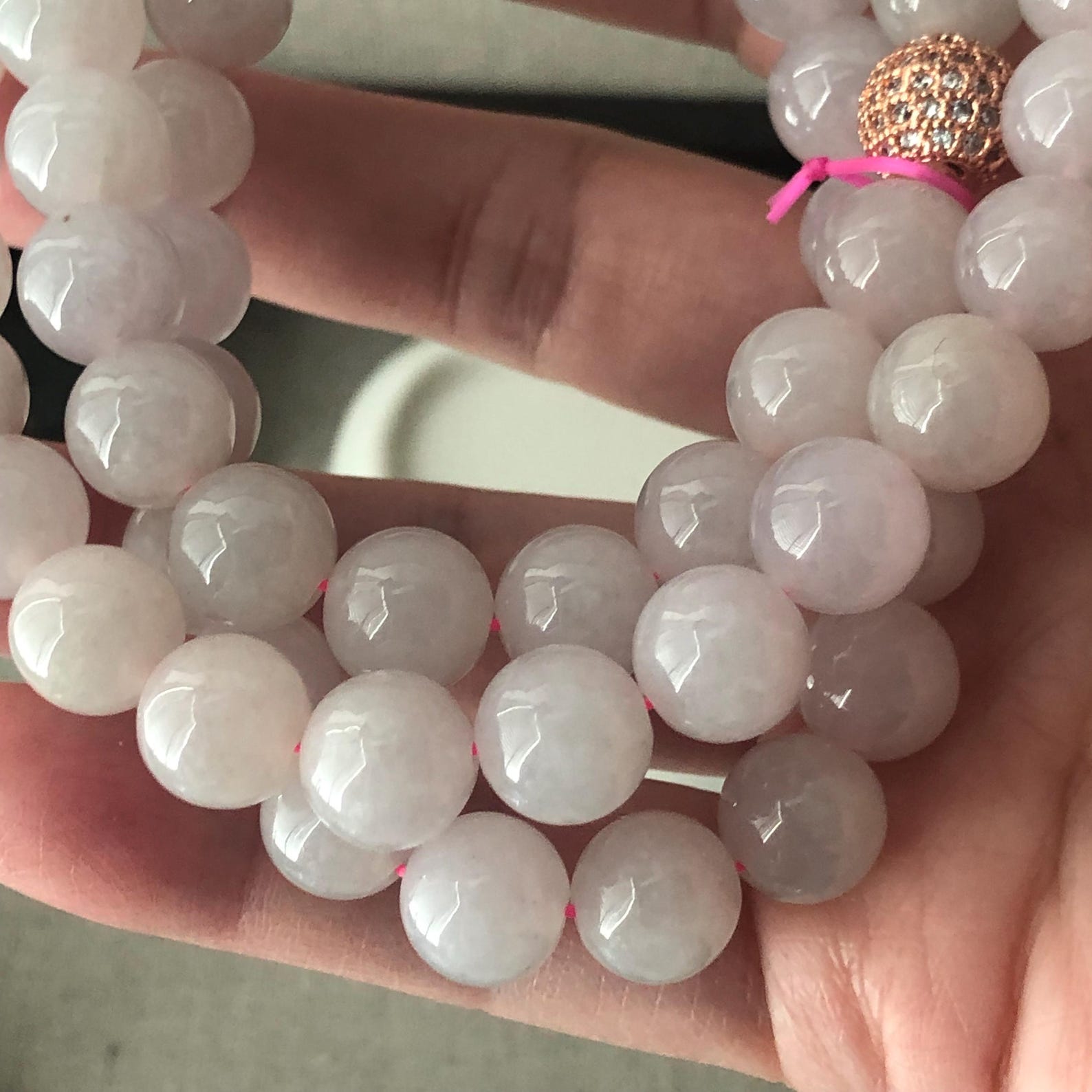 10mm Glossy Pink Jadeite Jade Bead Bracelet Necklace - Etsy