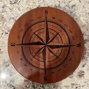 Compass Wood Lazy Susan Wooden Turntable Table Décor | Laser Engraved ...