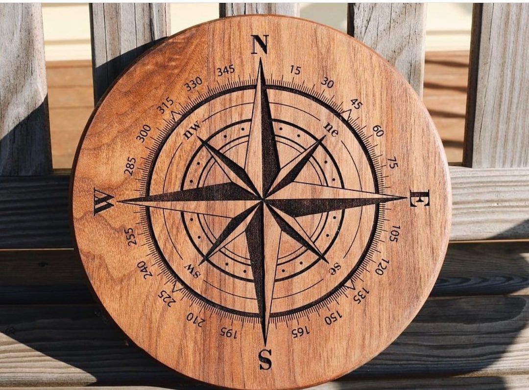 Compass Wood Lazy Susan Wooden Turntable Table Décor | Laser Engraved ...
