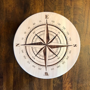 Compass Wood Lazy Susan Wooden Turntable Table Décor | Laser Engraved ...