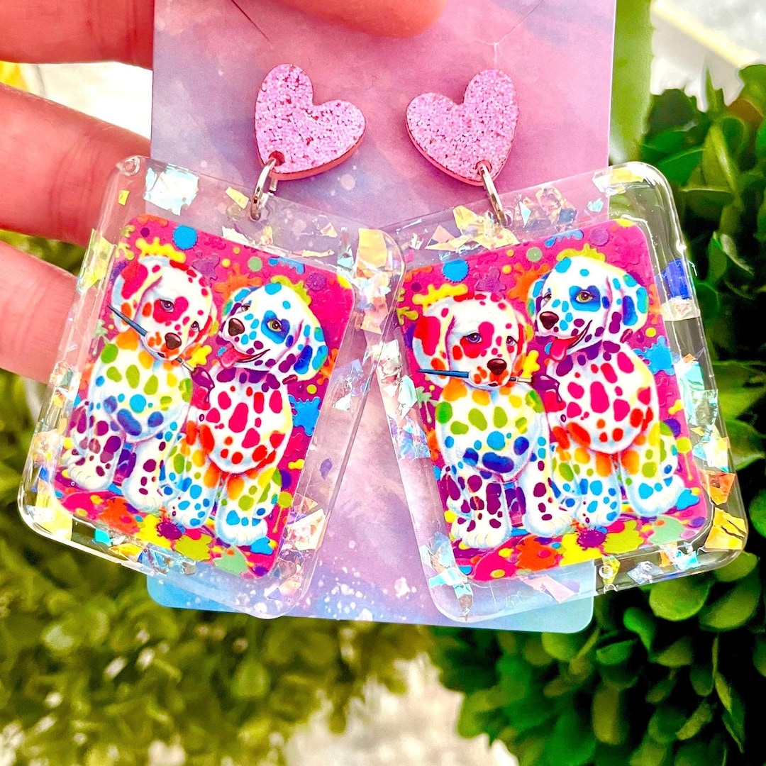 Lisa Frank Inspired Acrylic Dalmatian Earrings Colorful Dalmatians Puppies Painting Dogs - Etsy