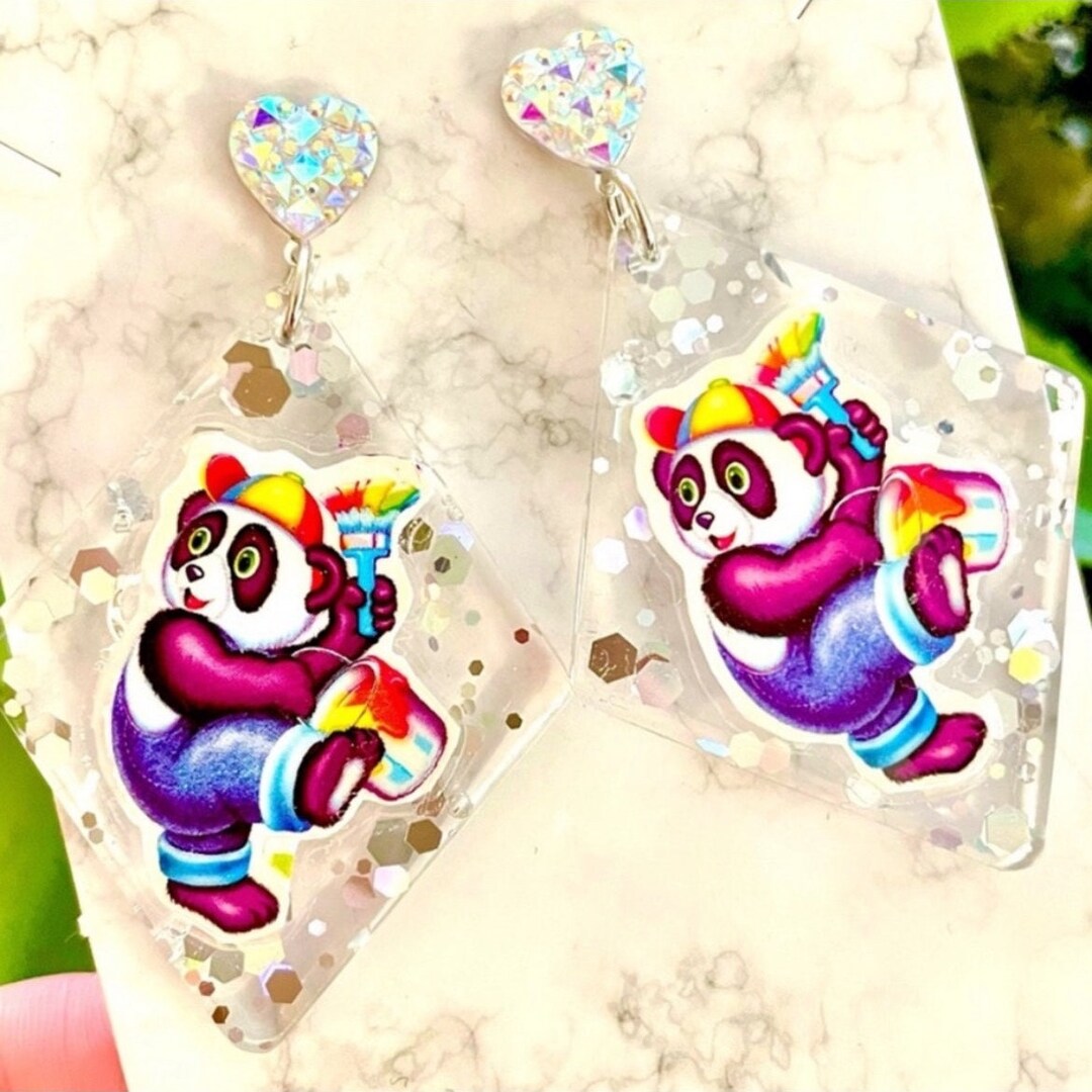 Lisa Frank Inspired Acrylic Painter Panda Earrings - Etsy