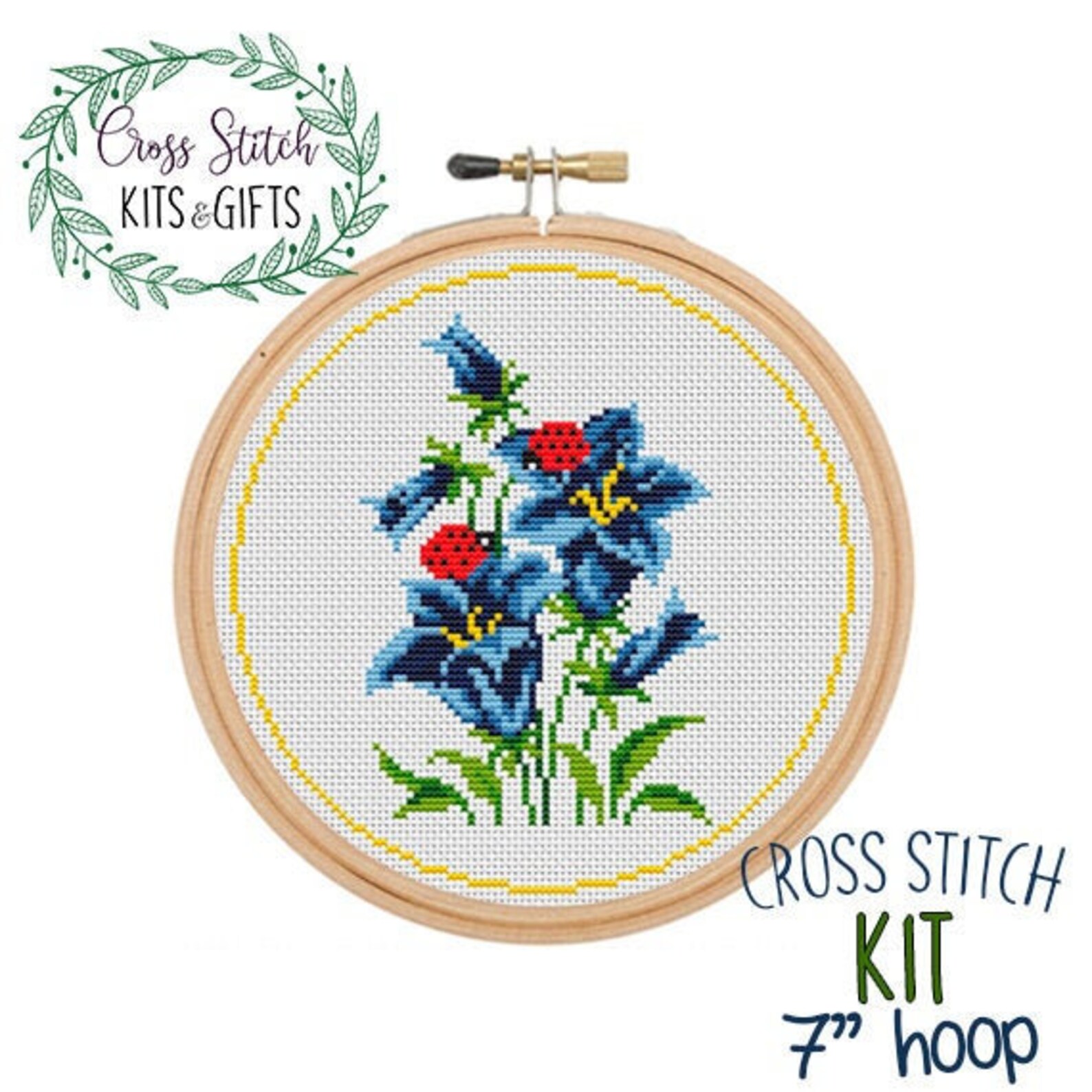 Starter Cross Stitch Kit for Beginners. Blue Bells Embroidery. - Etsy